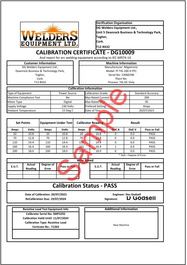 Welding Plant Calibration - DG Welders Equipment Ltd