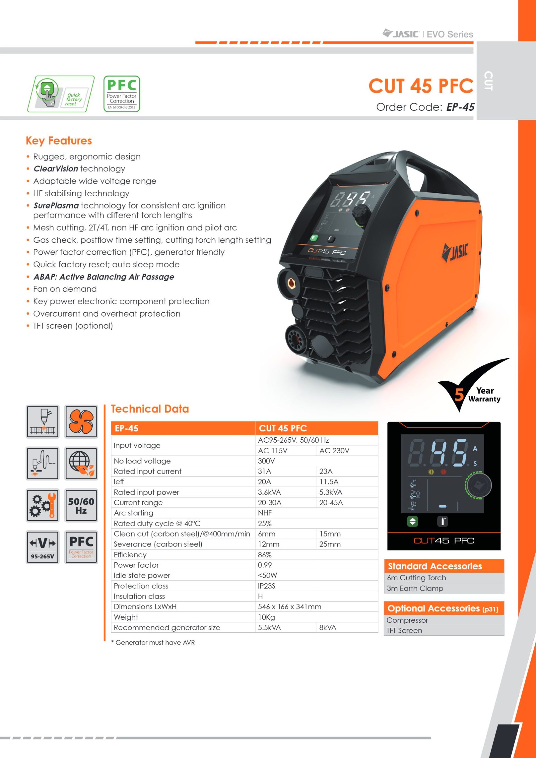 Jasic EVO CUT 45 PFC Single Phase Plasma Cutter - DG Welders Equipment Ltd
